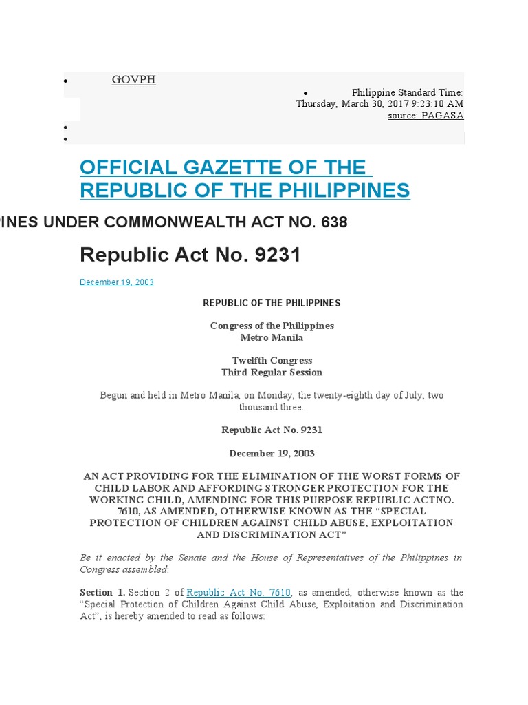 RA 9231, December 19, 2003, An Act Providing For The Elimination of ...