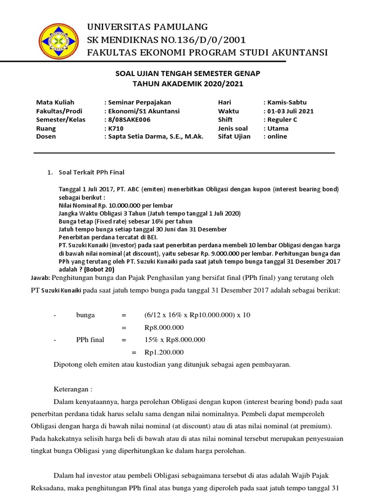Jawaban 1-4 UTS SEMINAR PERPAJAKAN MODUL 3 | PDF | Bisnis | Pengelolaan Keuangan & Uang