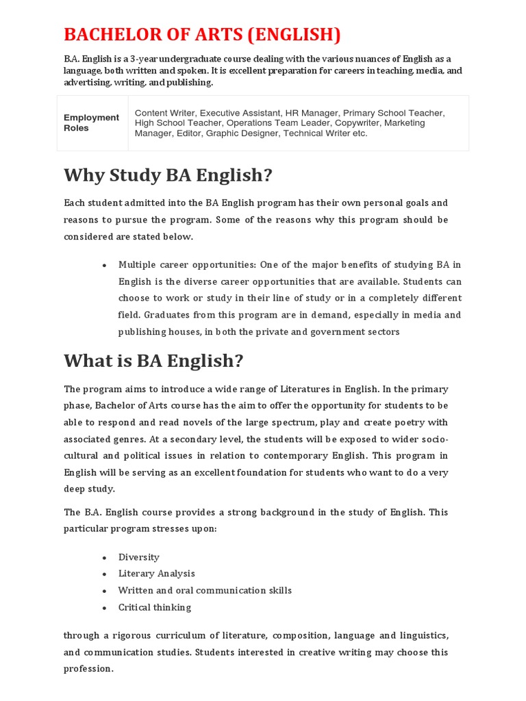 Why Study Ba English Bachelor Of Arts English Pdf English