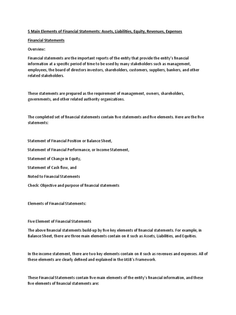 5 Main Elements of Financial Statements | Download Free PDF | Equity ...