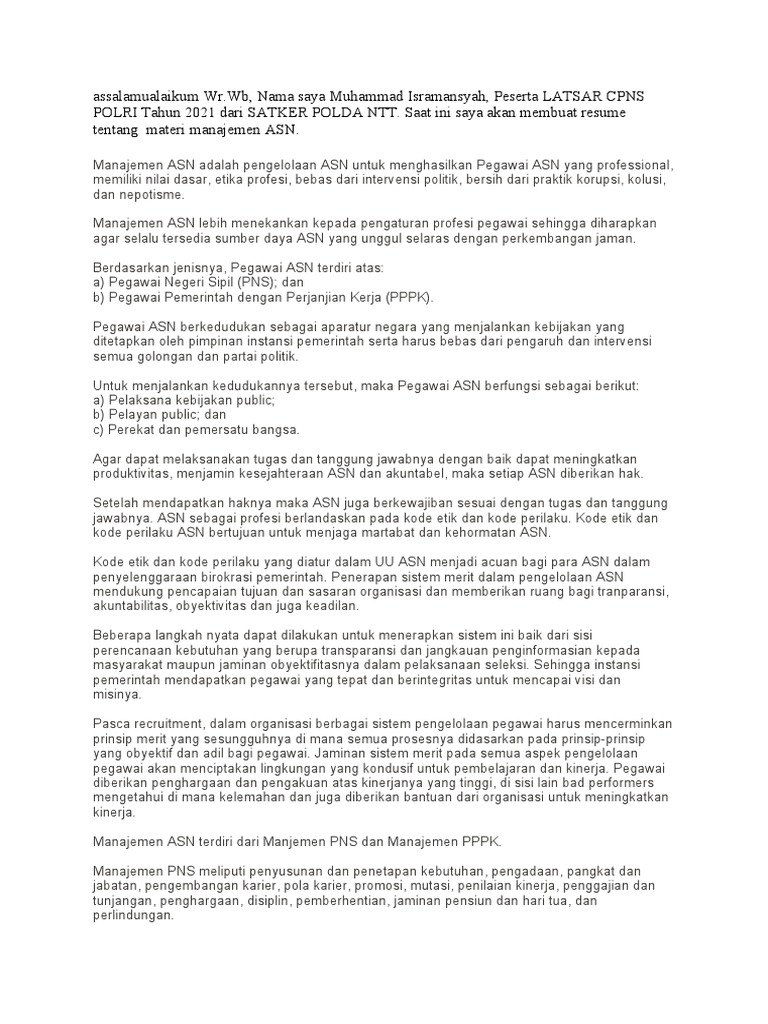Resume Manajemen Asn | PDF