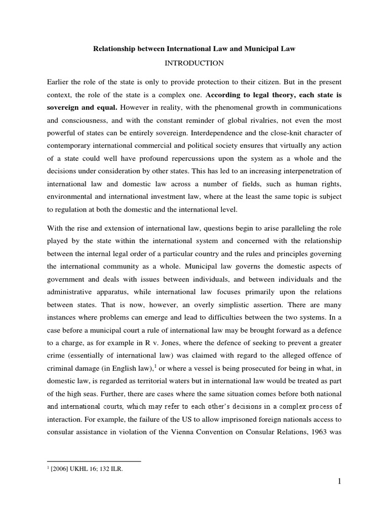 Relationship Between International Law and Municipal Law | PDF | International Law | Treaty