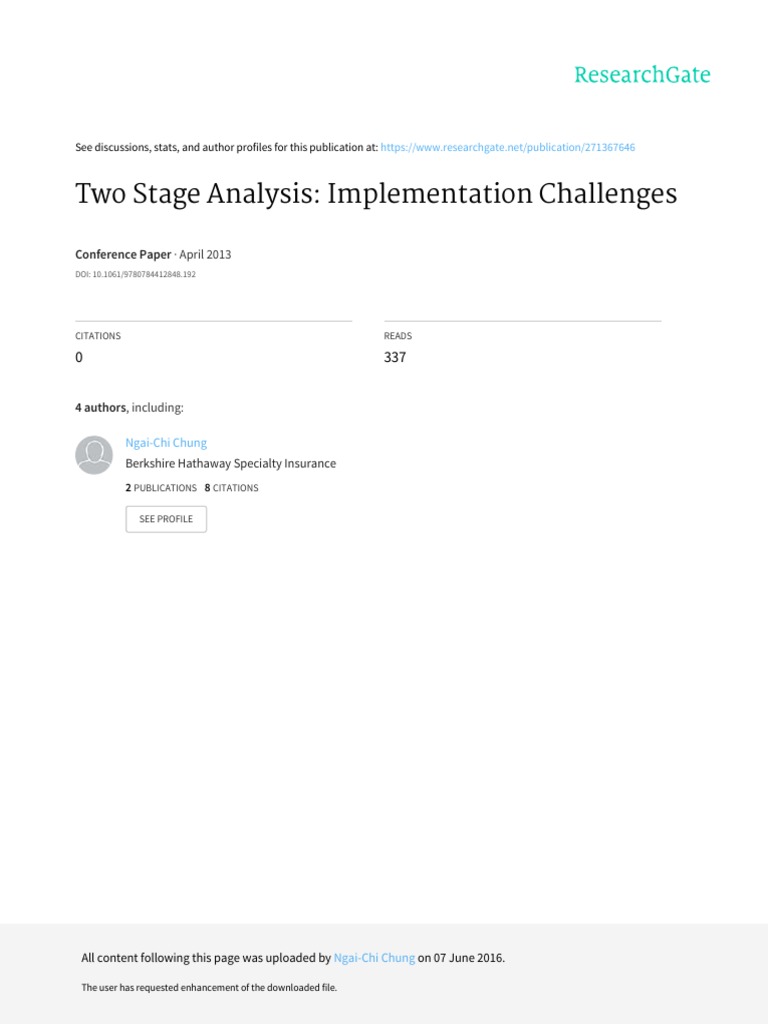 Two Stage Analysis: Implementation Challenges: April 2013 | Download ...