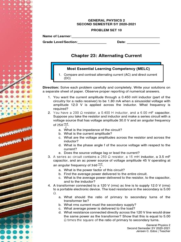 Chapter 23: Alternating Current | PDF | Electrical Network | Inductor