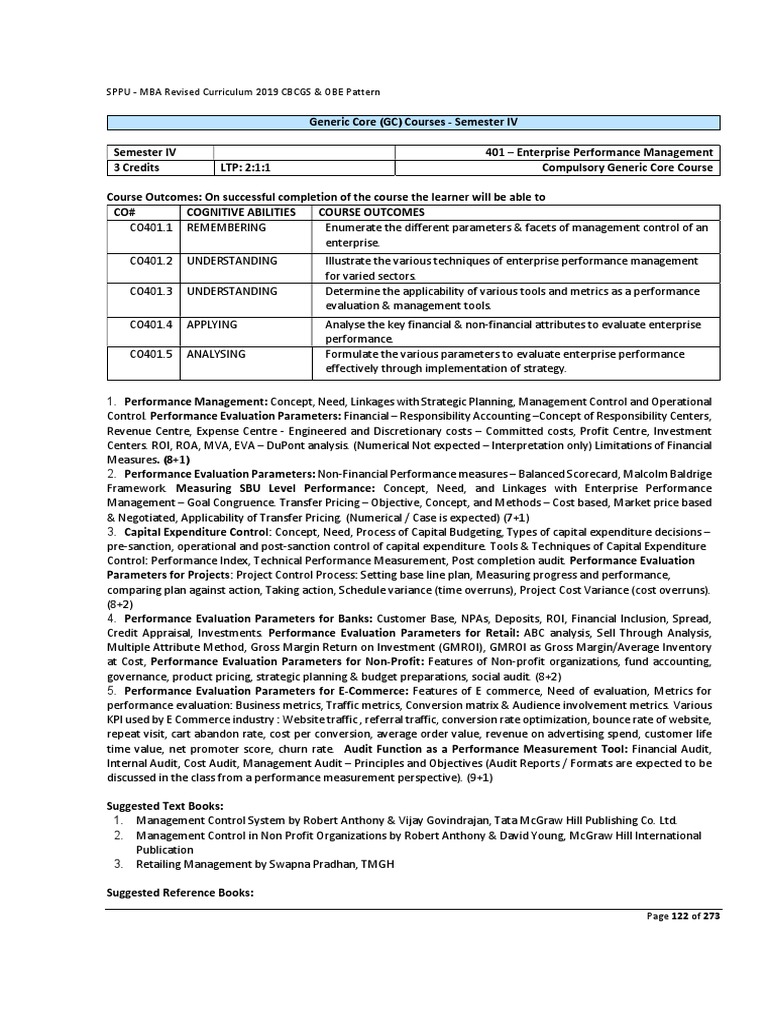 SPPU - MBA Revised Curriculum 2019 CBCGS & OBE Pattern | PDF | Return ...