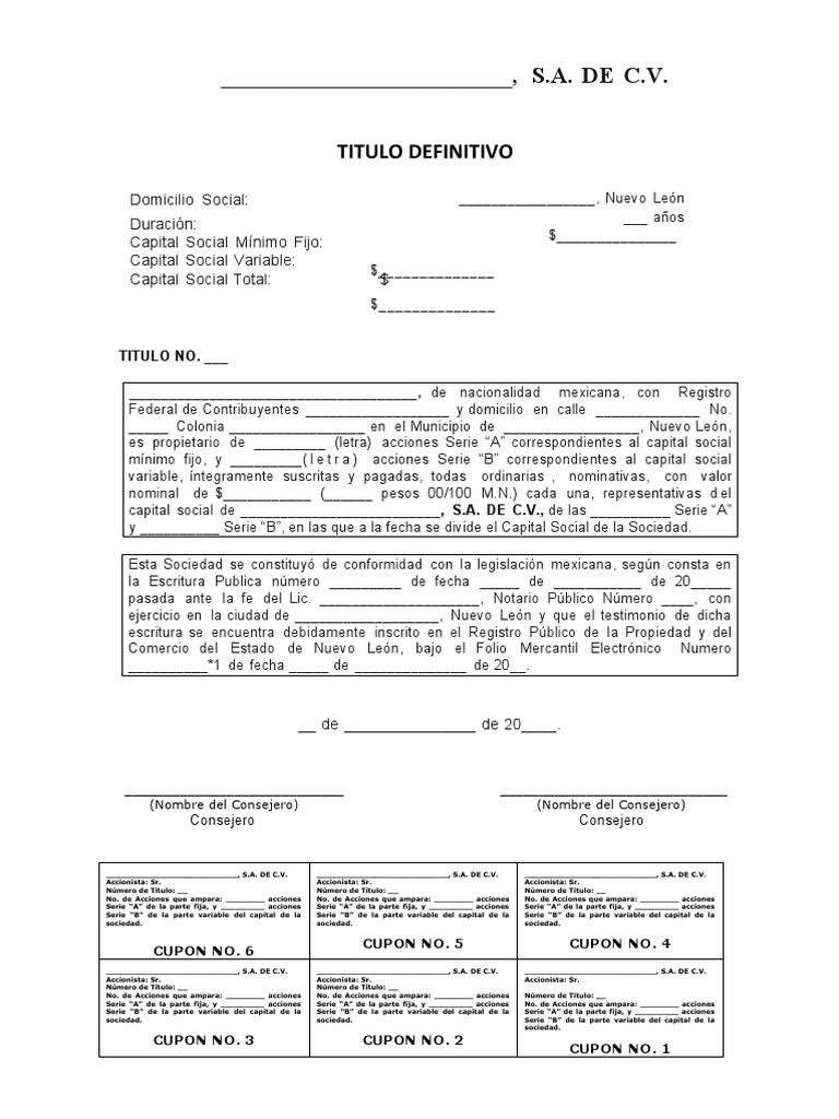 Formato Titulo Definitivo de Acciones 2 | PDF | Derecho Civil (Common ... Formato Titulo Definitivo de Acciones 2 | PDF | Derecho Civil (Common ...