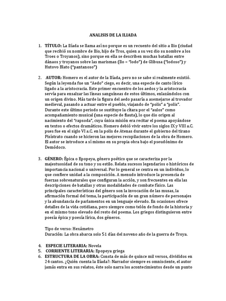 Analisis de La ILIADA | PDF | Aquiles | Ilíada