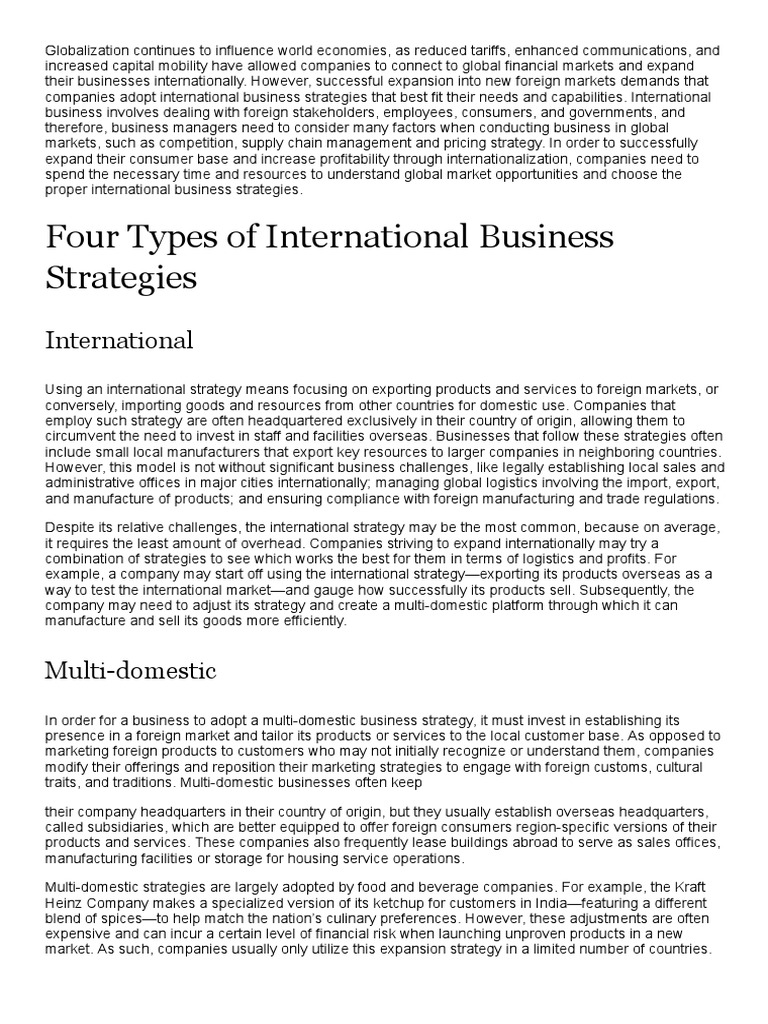 Four Types of International Business Strategies | PDF | Exports ...