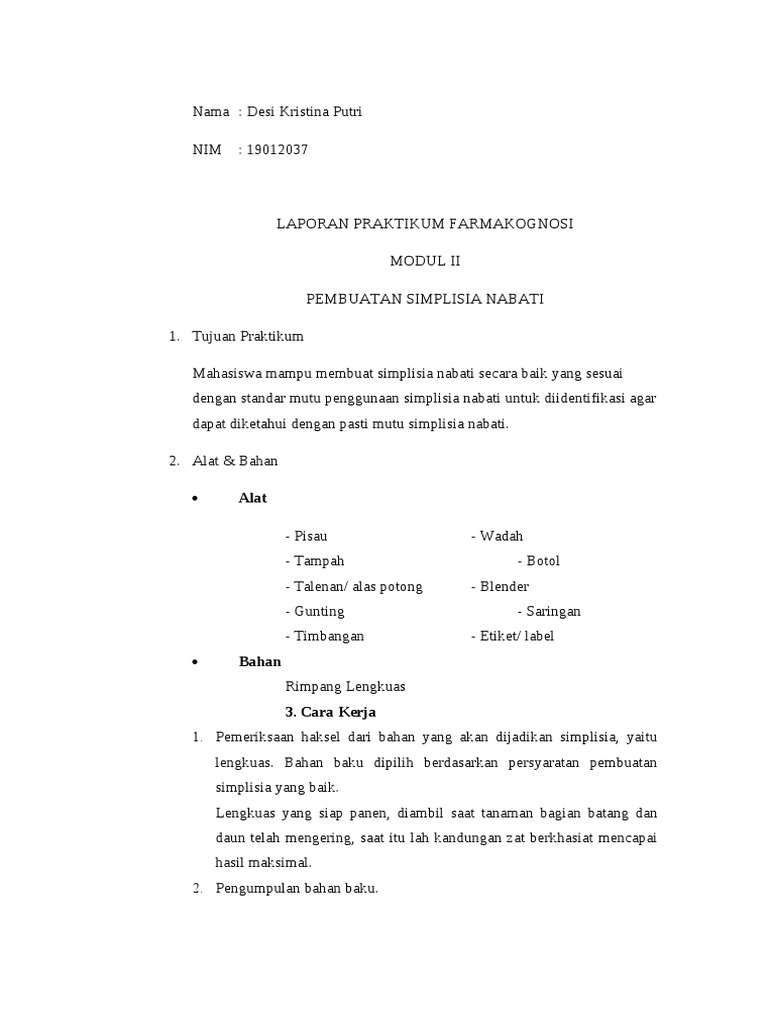 Pemeriksaan Haksel Dan Pembuatan Simplis | PDF