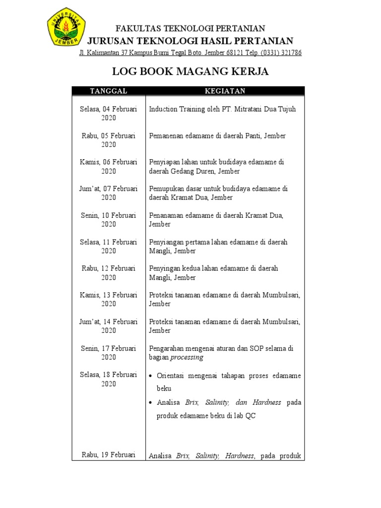 Log Book Magang Kerja Popy | PDF