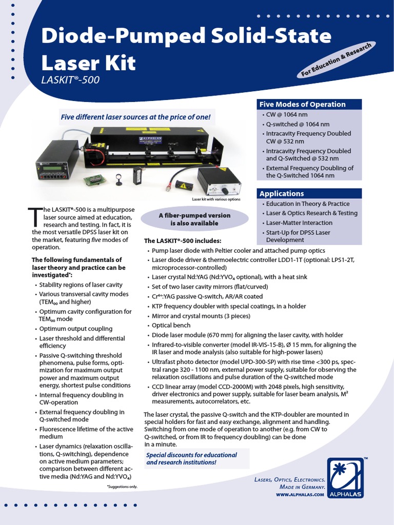 Diode-Pumped Solid-State Laser Kit: LASKIT®-500 | PDF | Laser ...