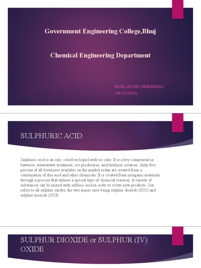 Jenish Patel | PDF | Sulfur | Sulfuric Acid