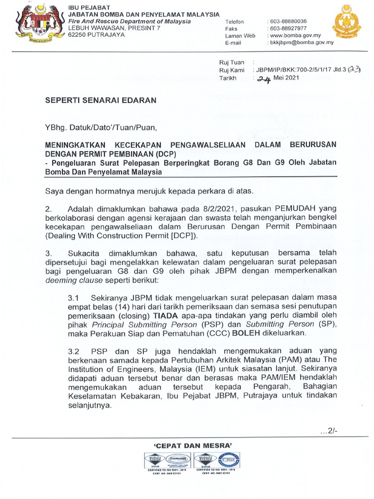 Bomba - Deeming Clause Pelepasan G8&G9 | PDF