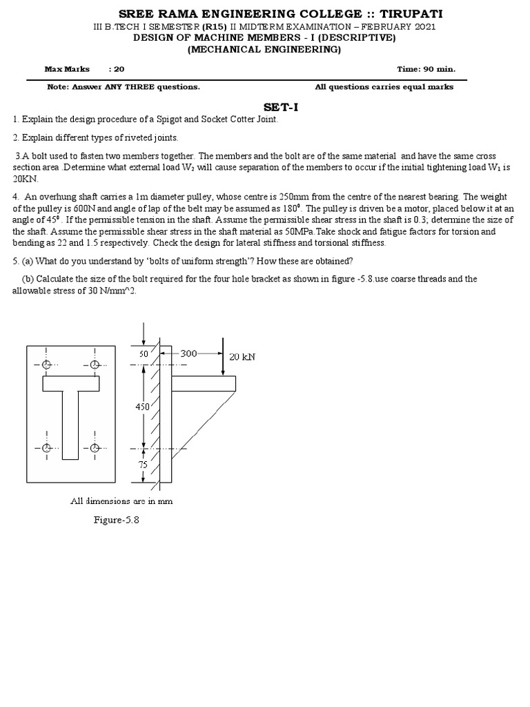 Design of Machine Members Mid Question Paper | PDF | Screw | Strength ...