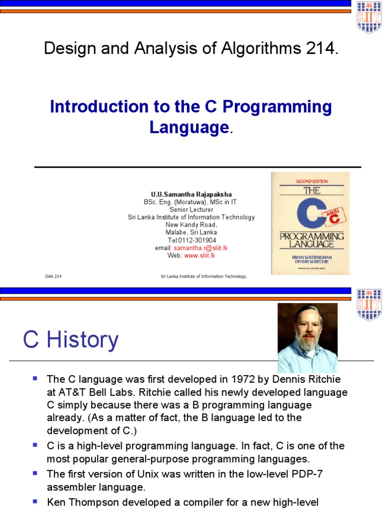 Design and Analysis of Algorithms 214.: Introduction To The C ...