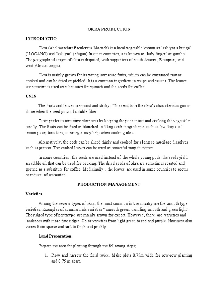 Okra Production | PDF | Plants | Agriculture