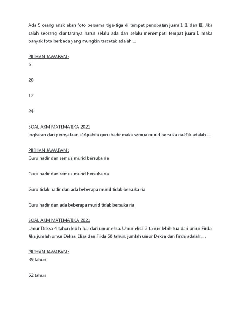 4 Contoh Soal Akm | PDF