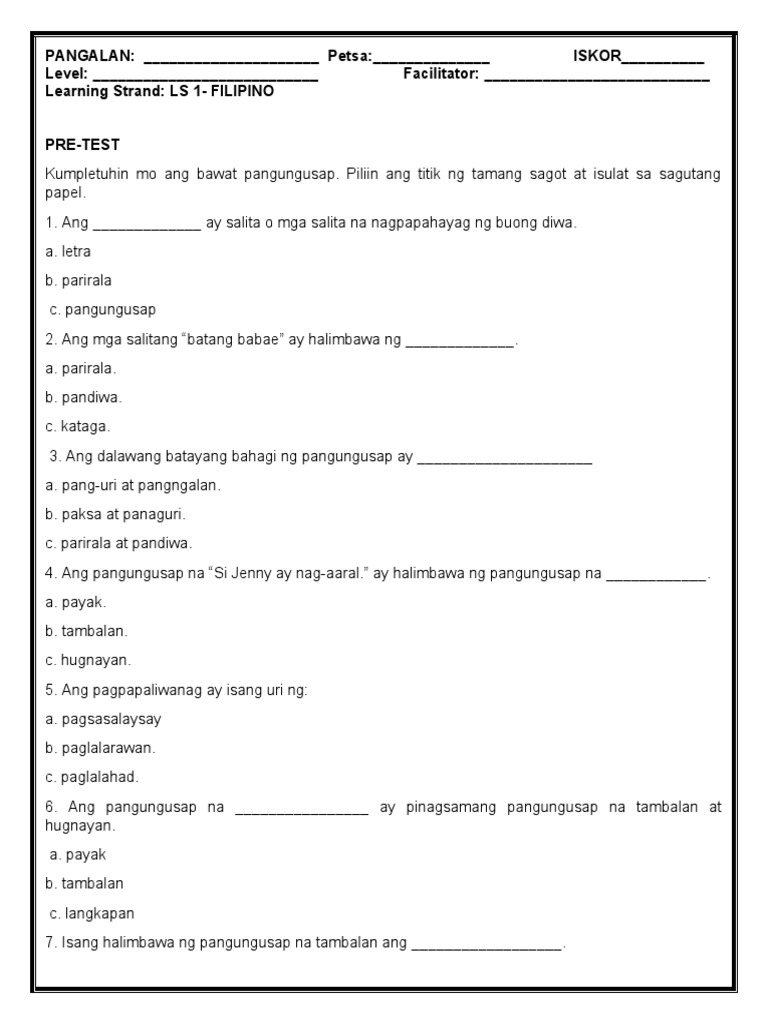Worksheet - Kayarian NG Pangungusap | PDF