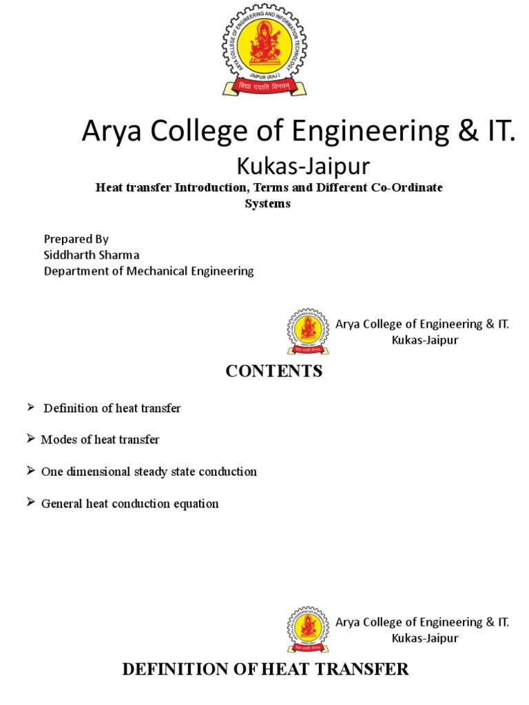 Arya College of Engineering & IT.: Kukas-Jaipur | PDF | Heat Transfer ...