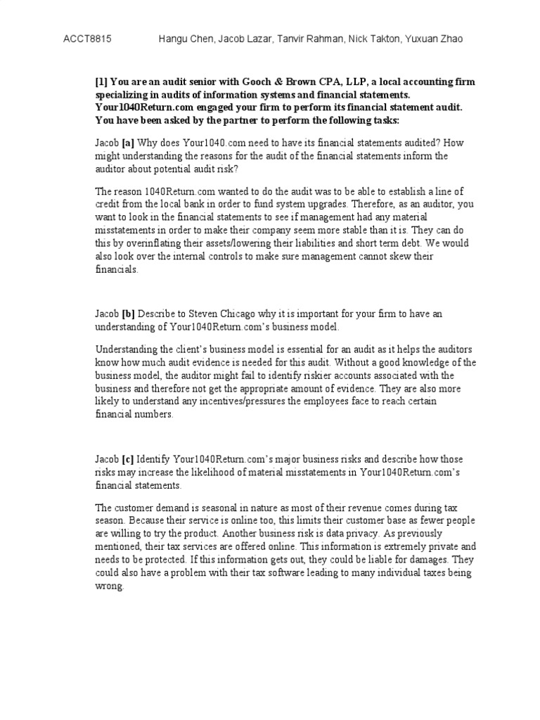 ACCT8815 Hangu Chen, Jacob Lazar, Tanvir Rahman, Nick Takton, Yuxuan ...