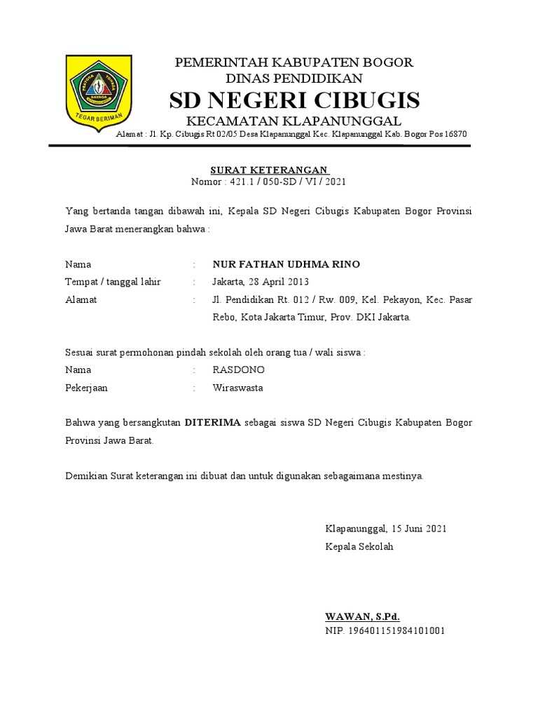 Surat Keterangan Diterima | PDF