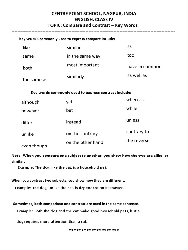 Key Words For COMPARE & CONTRAST | PDF | Language Arts & Discipline