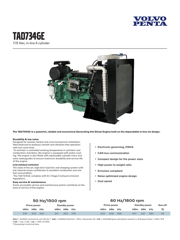 Tad734Ge: 50 Hz/1500 RPM 60 Hz/1800 RPM | PDF | Engines | Piston