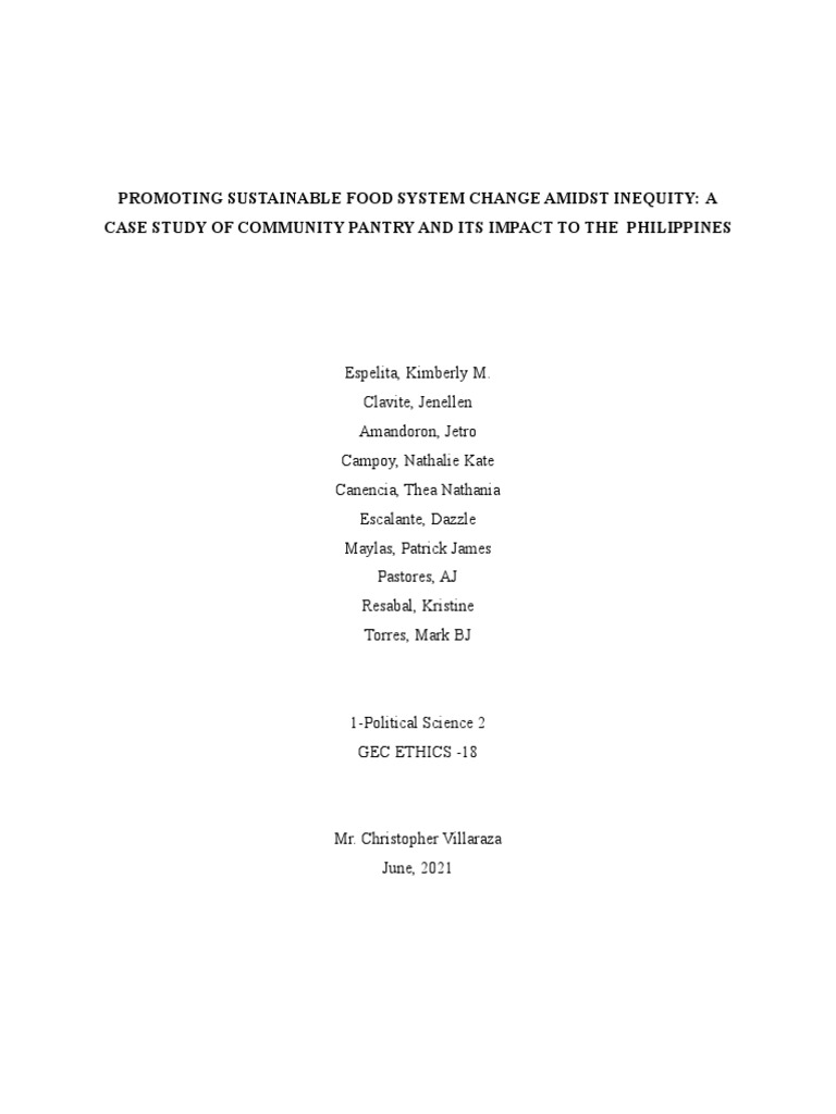 1PS2 - ETHICS - CASE ANALYSIS - GROUP 2 - ESPELITA, Et. Al | PDF | Food Bank | Hunger