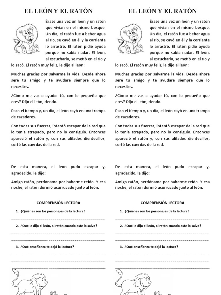 Lectura - El León y El Ratón | PDF
