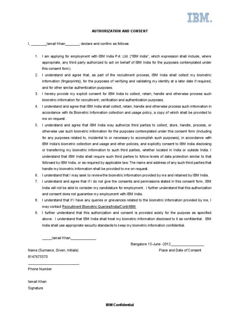 Biometric Consent Form | PDF | Biometrics | Authentication