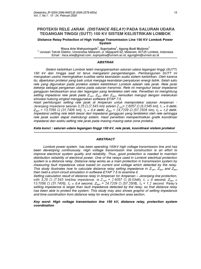 Proteksi Rele Jarak (Distance Relay) Pada Saluran Udara Tegangan Tinggi (Sutt) 150 KV Sistem ...