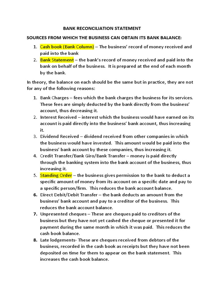 Bank Reconciliation Statement Notes-2 | PDF | Debits And Credits | Banks