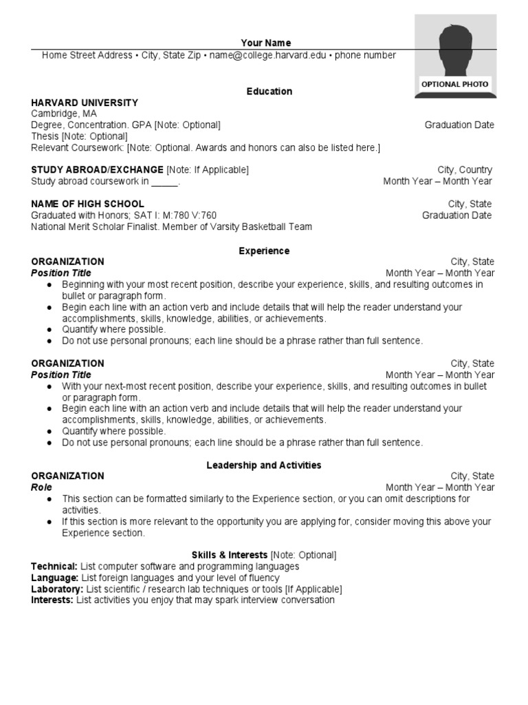 Harvard Resume Template | PDF | Cognition | Languages