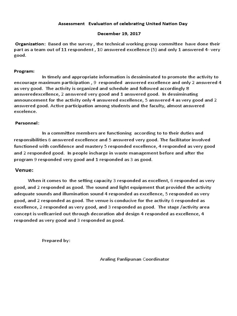 Assessment Evaluation Interpretation in Celebrating UN Day | PDF ...