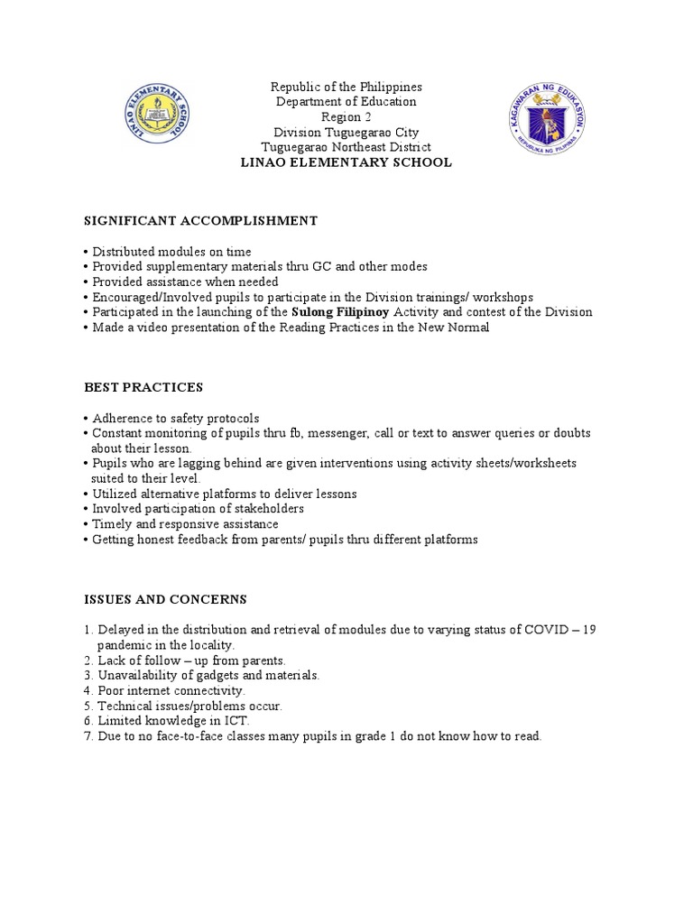 Accomplishment Report in Filipino | PDF