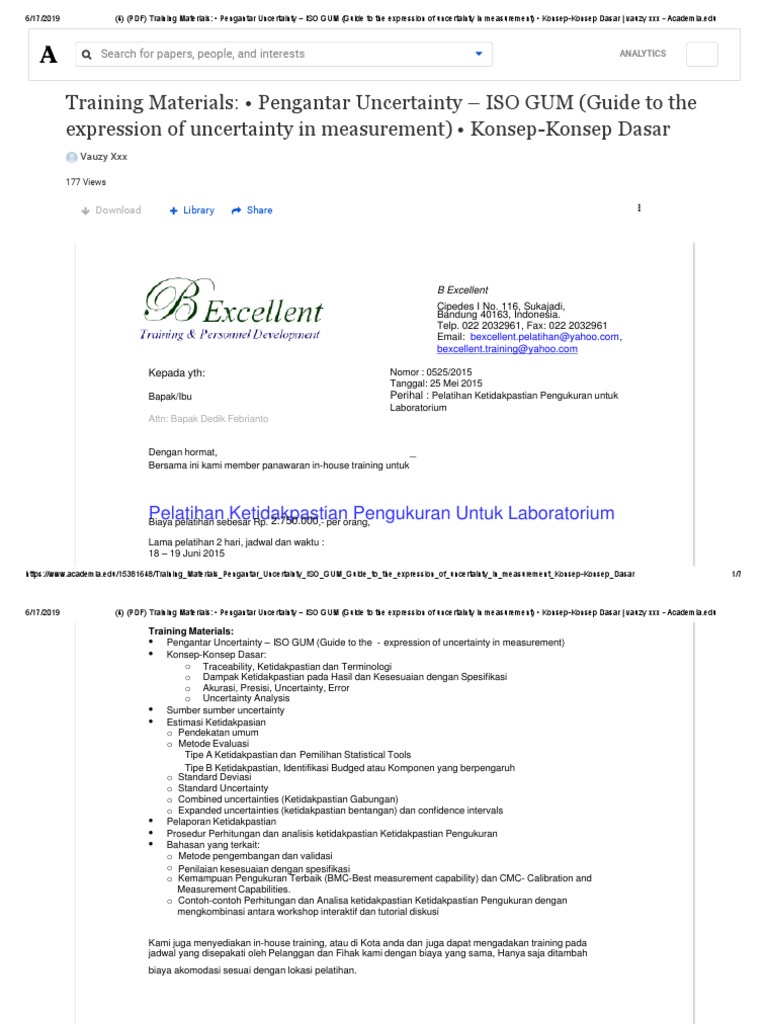 Training Materials: - Pengantar Uncertainty - ISO GUM (Guide To The ...