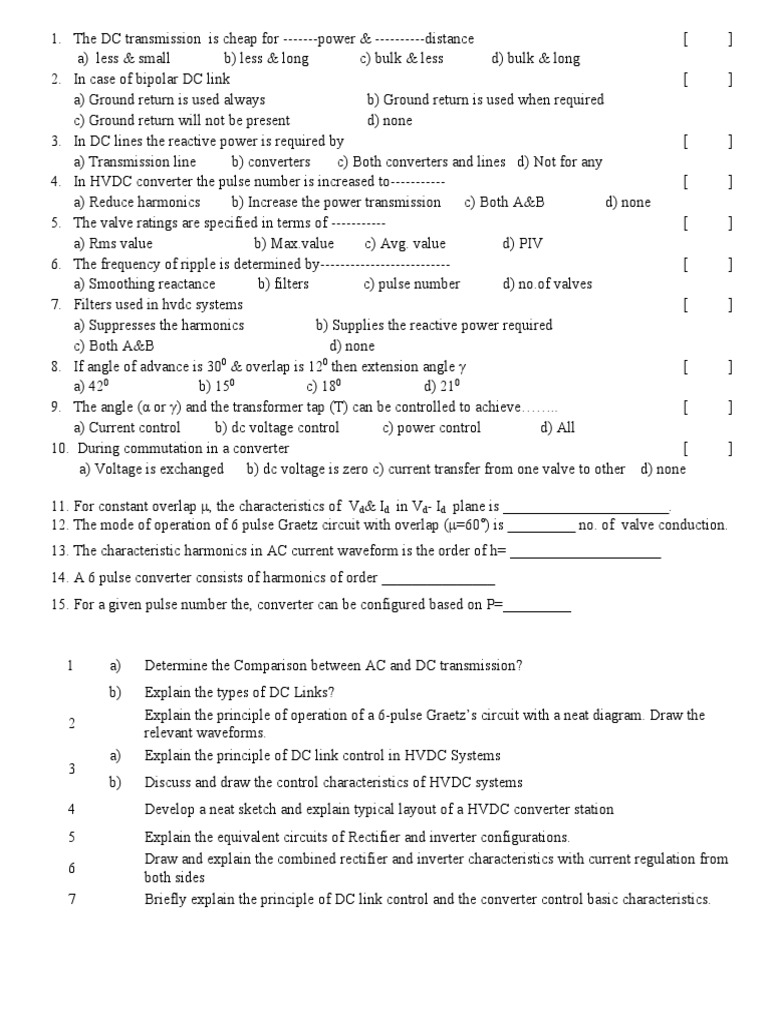 HVDC Imp Questions | PDF | High Voltage Direct Current | Power Inverter