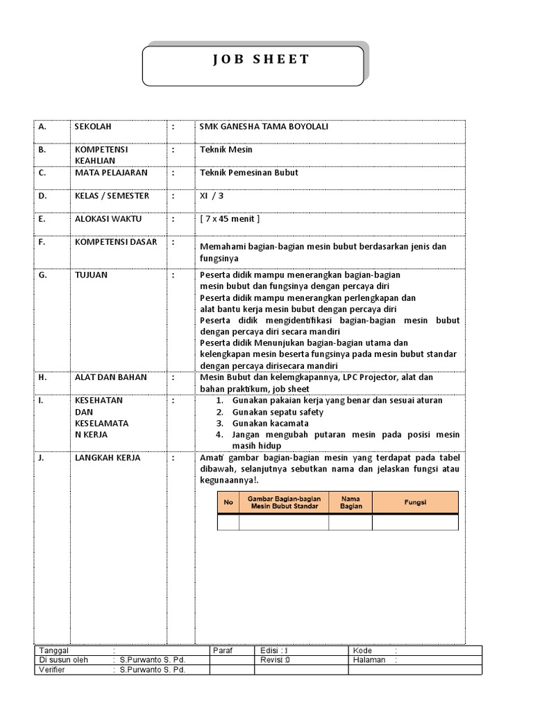 Job Sheet Teknik Pemesinan Bubut Xi | PDF