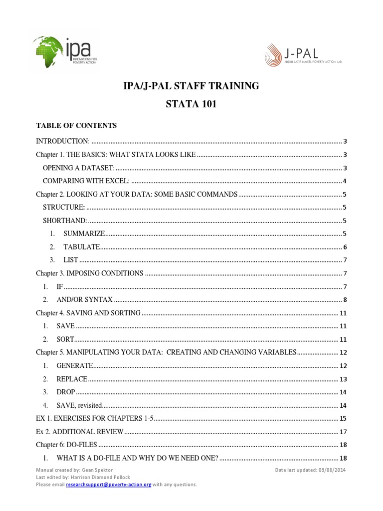Ipa/J-Pal Staff Training STATA 101 | PDF | Statistics | Computer File