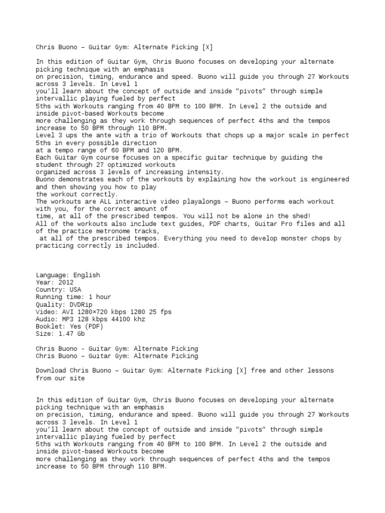 26 Chris Buono - Guitar Gym Alternate Picking (X) | PDF | Tempo | Mp3