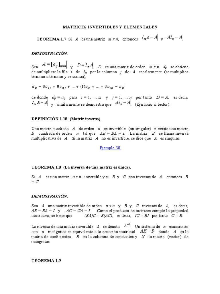 Matrices Invertibles y Elementales | PDF | Matriz (Matemáticas) | Funciones y mapeos