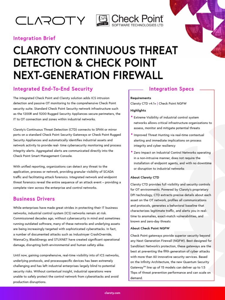 Claroty and Check Point Integration Brief | PDF | Threat (Computer ...