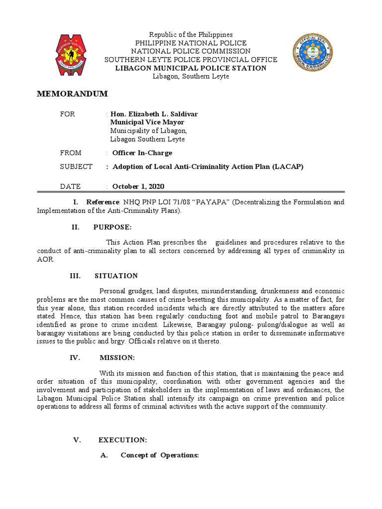 Memorandum: Libagon Municipal Police Station | PDF | Police | Crime ...