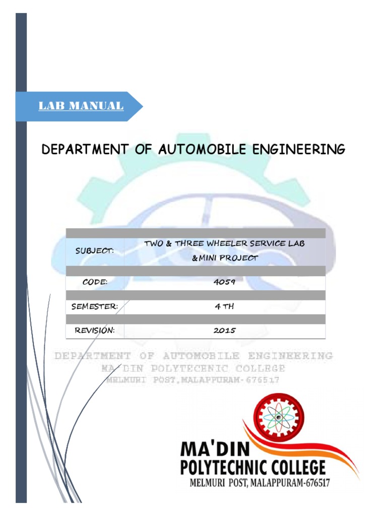 Department of Automobile Engineering: Lab Manual | PDF | Transmission ...