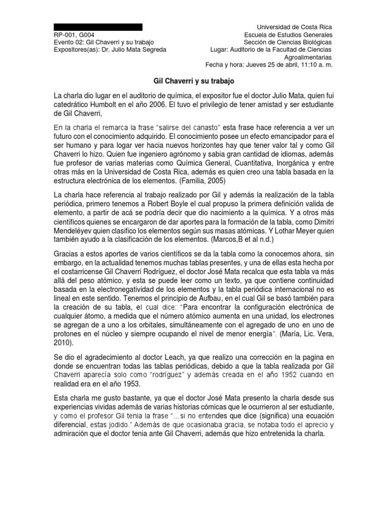 Aportes de Gil Chaverri a la Tabla Periódica | PDF | Átomos | Tabla ...
