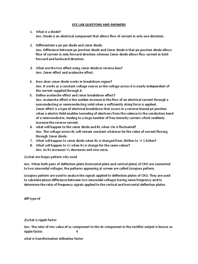ECE Lab Questions & Answers Guide | PDF | Rectifier | Diode