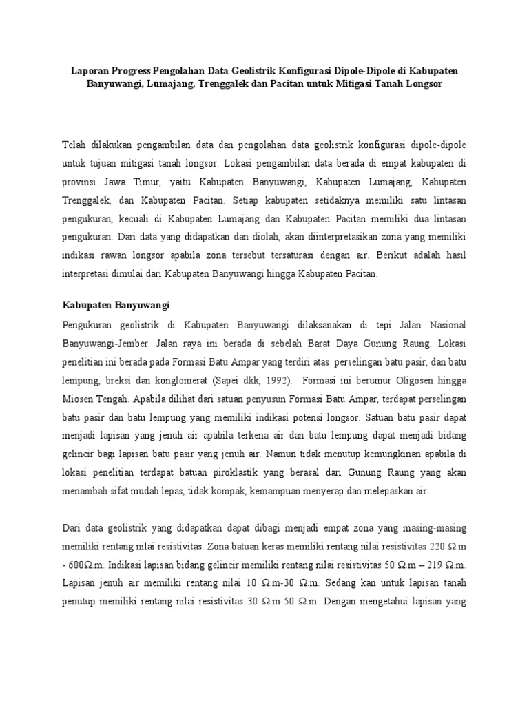 Laporan Progress Pengolahan Data Geolistrik Konfigurasi Dipole | PDF