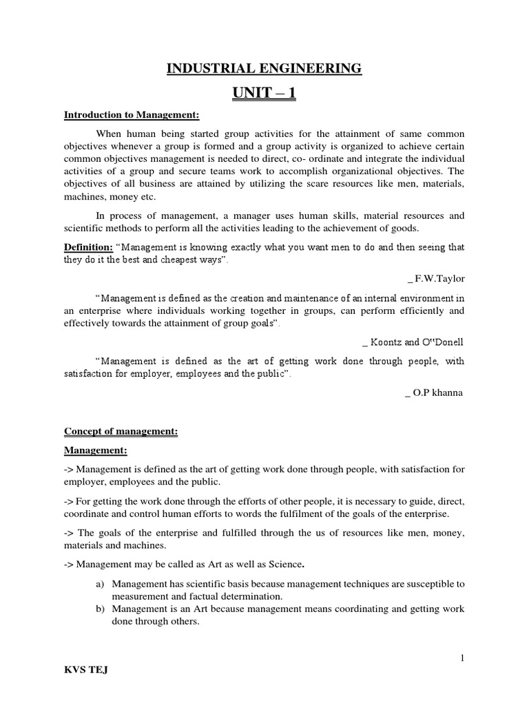 Unit - 1: Industrial Engineering | PDF | Motivation | Motivational