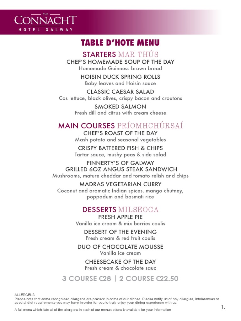 Table D'Hote Menu: Starters | PDF | Desserts | Salad