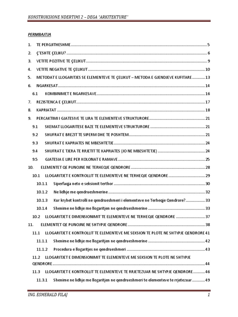 Permbajtja: Konstruksione Ndertimi 2 - Dega "Arkitekture" | PDF